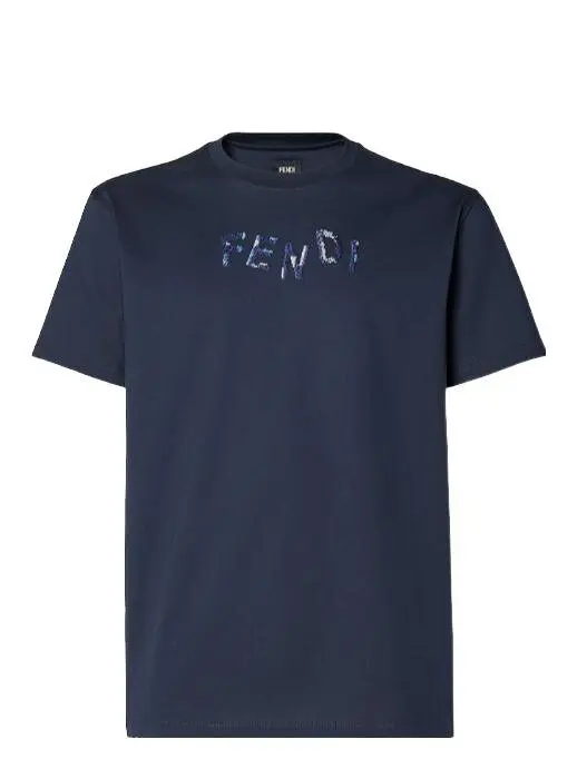 Fendi Logo Embroidered Crewneck T-shirt - Blue