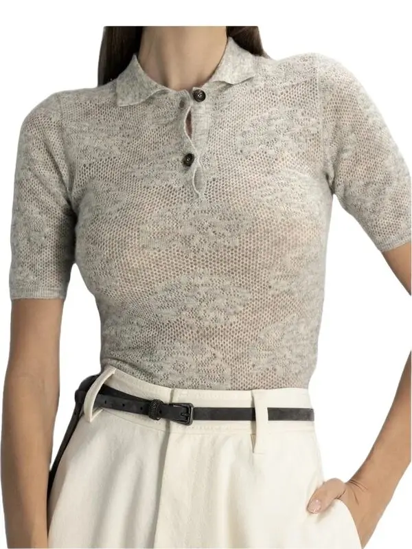 Brunello Cucinelli Floral Intarsia Polo Collar Knitted Top - Nude