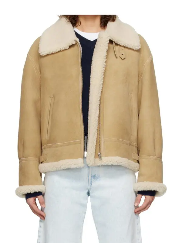 Nour Hammour Shearling Trimmed Jacket - Nude