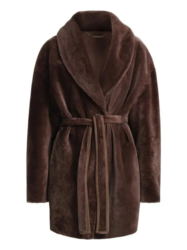 Nour Hammour Long-sleeved Coat With Shawl Collar And Waist Tie - Black