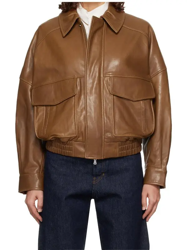 Nour Hammour Long-sleeve Leather Jacket - Brown