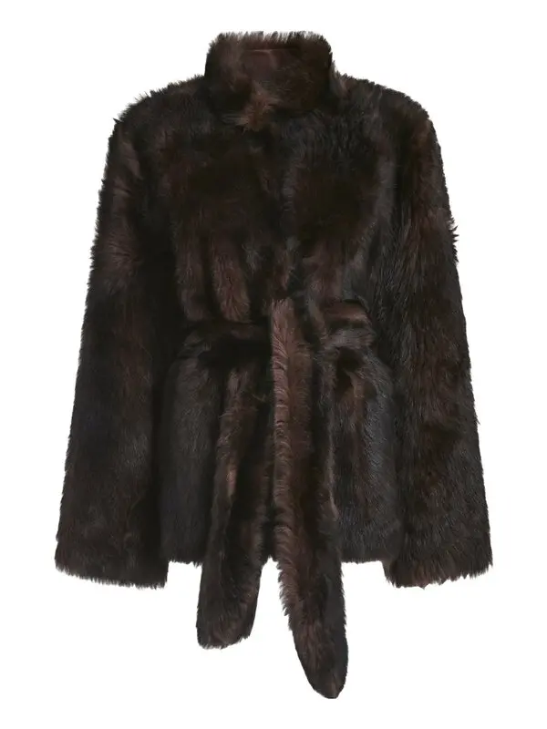 Nour Hammour Elsa Shearling Coat - Brown Marble