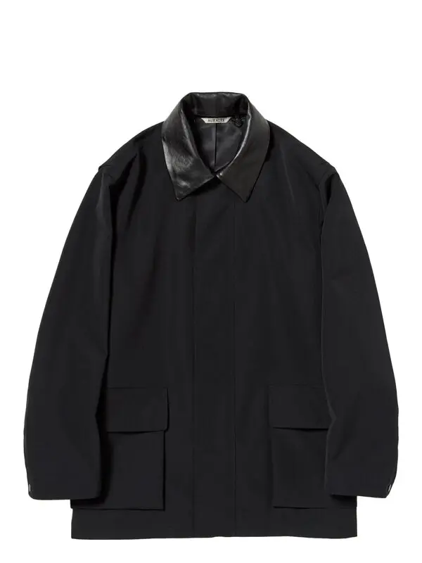 Auralee Pointed Collar Wool Jacket With Leather Trim - Black