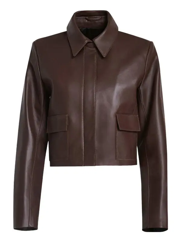 Nour Hammour Long-sleeved Leather Jacket - Milk Chocolate