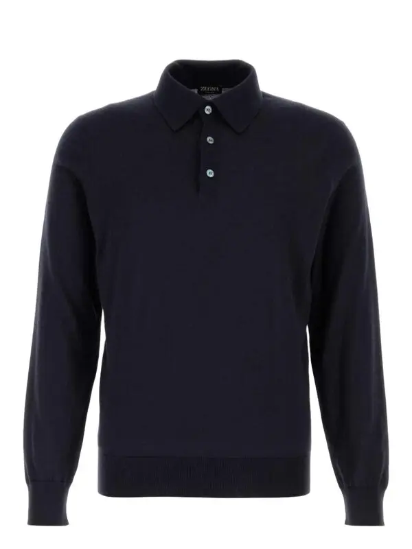 Zegna Long-sleeved Knitted Polo Shirt - Black
