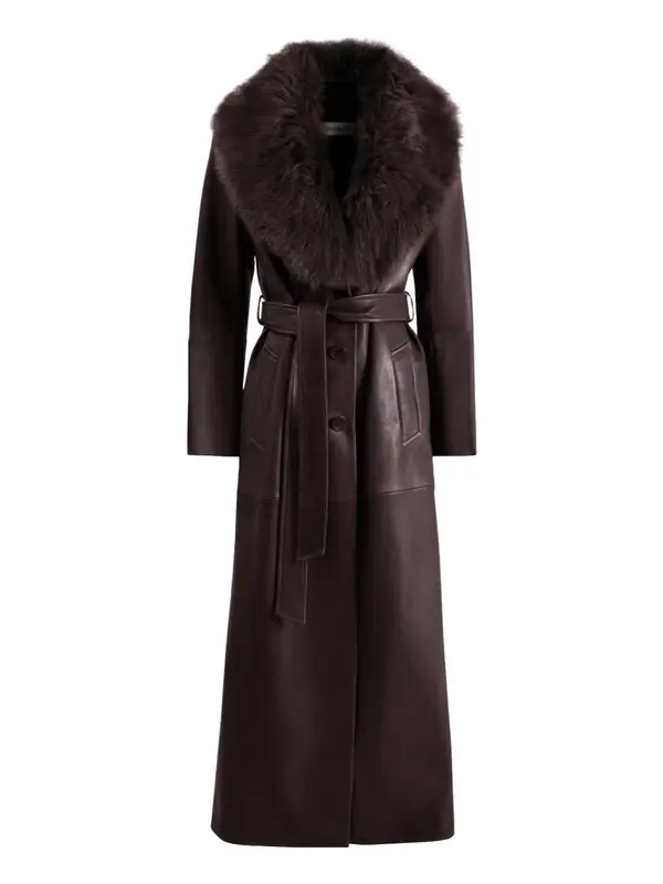 Nour Hammour Long-sleeved Leather Coat With Detachable Fur Trim - Dark Brown