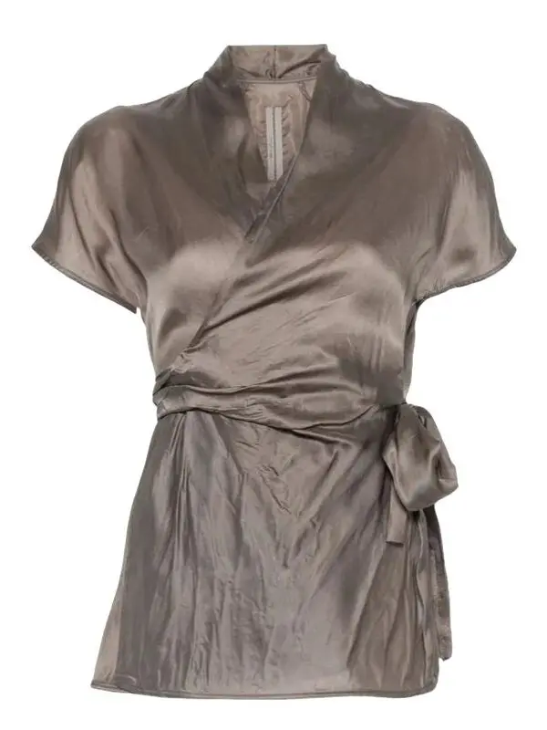 Rick Owens Tie-detail Short Sleeve Wrap Blouse - Brown