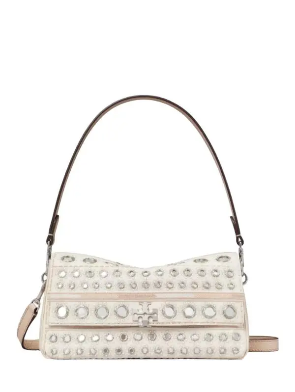 Tory Burch Small Charlie Embellished Shoulder Bag - New Ivory