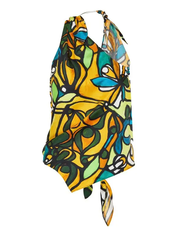Christopher Esber Printed Draped Silk Top - Green