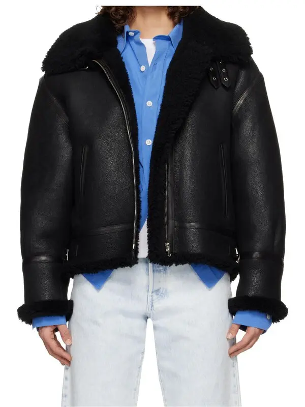 Nour Hammour Leather Fur Trimmed Jacket - Black