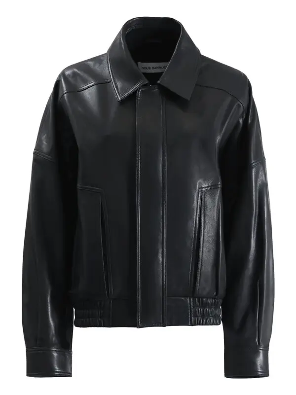 Nour Hammour Long-sleeved Leather Jacket - Black
