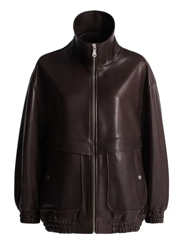 Nour Hammour Long-sleeved Leather Jacket - Dark Chocolate