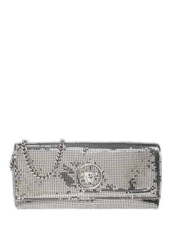 Versace Embellished Chain-linked Clutch Bag - Silver