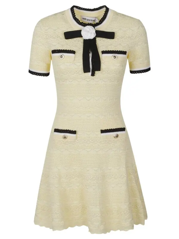 SELF-PORTRAIT Pointelle Knit Mini Dress - Yellow