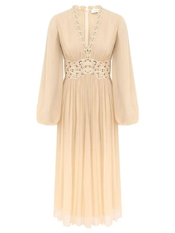Zimmermann Midi Luna Billow Lace-detail Pleated Dress - Cream