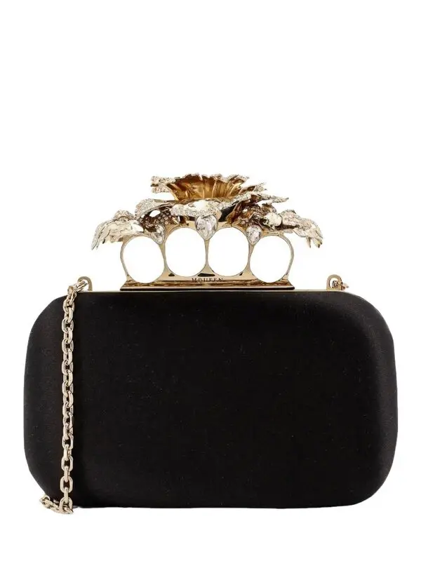 Alexander McQueen Carnation Knuckle Embellished Clutch Bag - Black