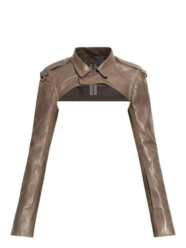 Rick Owens Cropped Leather Jacket With Strap Detail - Brown