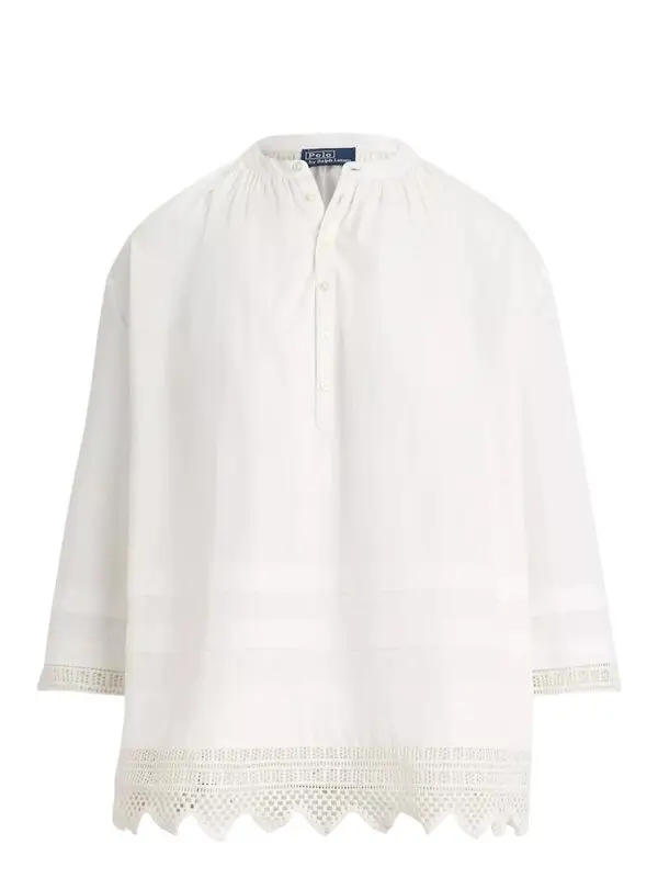 Polo Ralph Lauren Plain Wave" Embroidered Top With Lace Trim - White