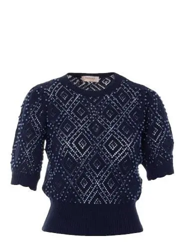 TWINSET Embellished Diamond Pattern Knit Sweater - Black