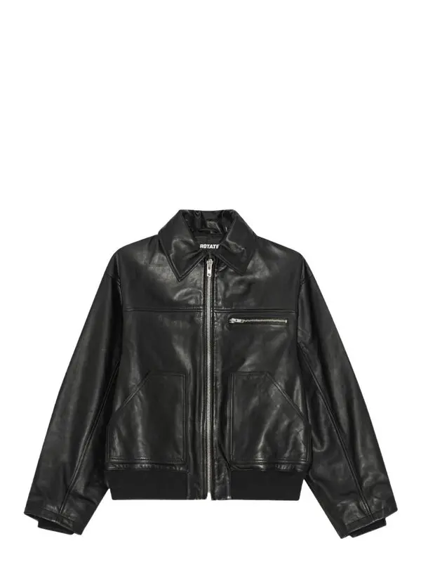 ROTATE BY BIRGER CHRISTENSEN Zip Leather Bomber Jacket - Black