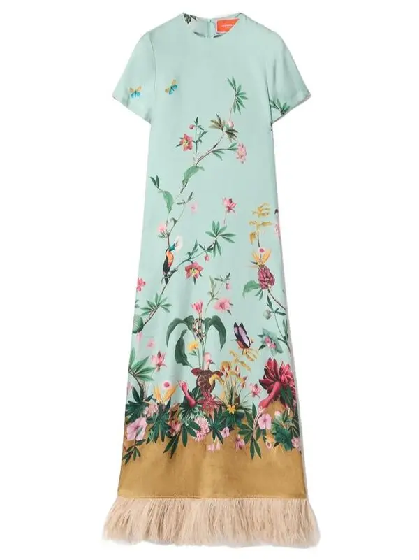 La DoubleJ Swing Feather-trim Dress - Green