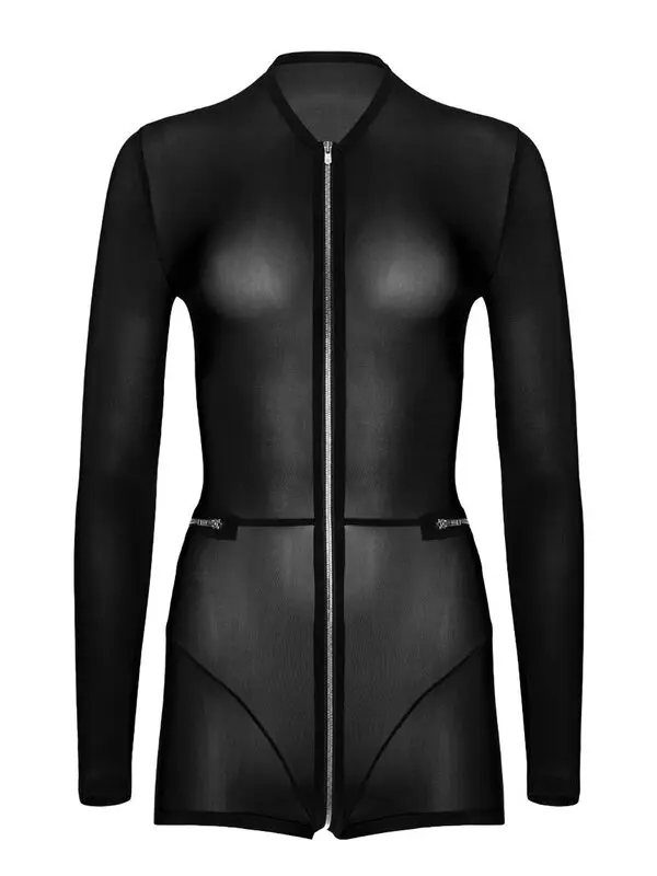 LUNATIC FEMME Feral Sheer Zipper Catsuit Romper - Black