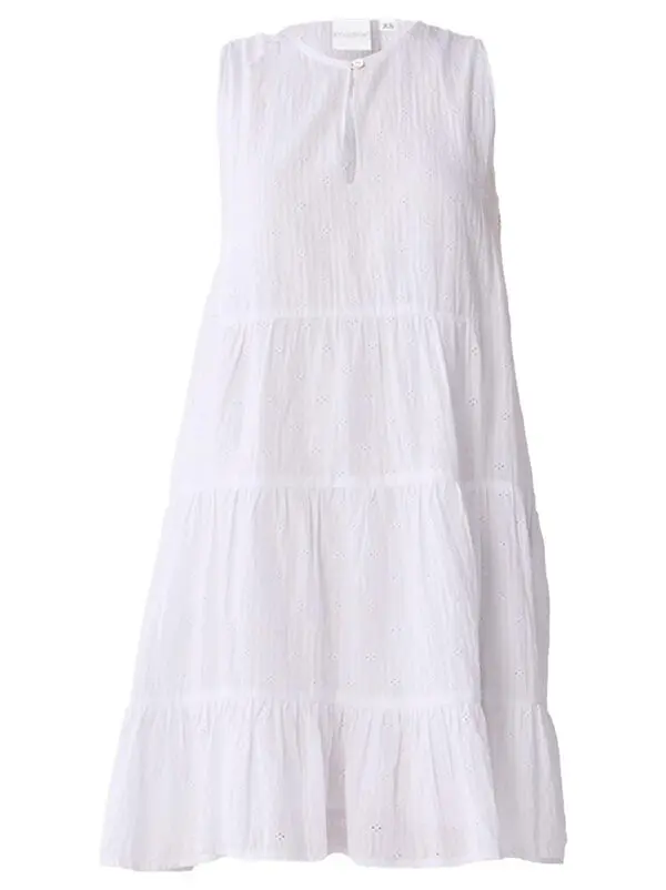 REISTOR Embroidered Sleeveless Tiered Dress - White