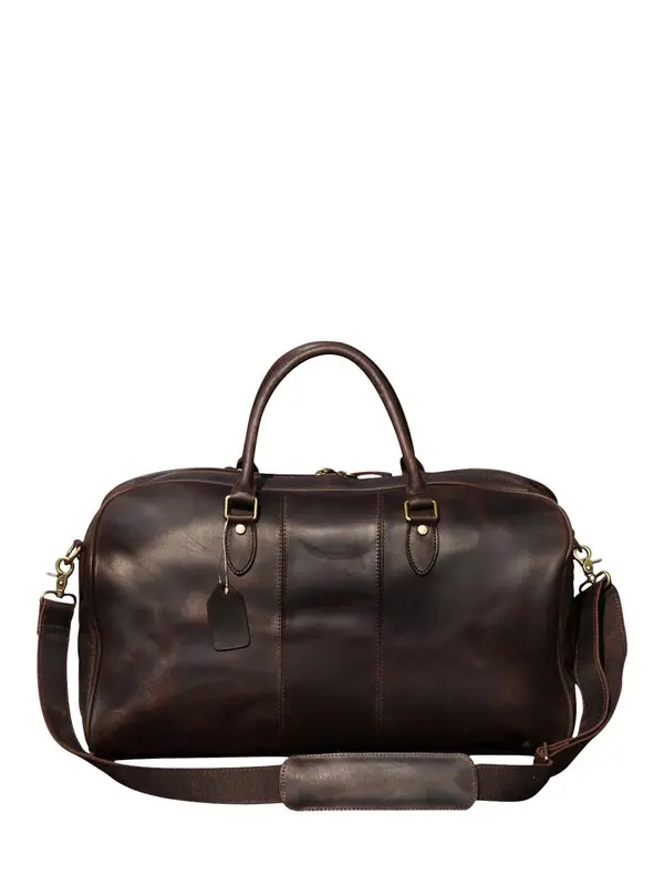 TOURI Genuine Leather Weekender Duffle Bag - Brown