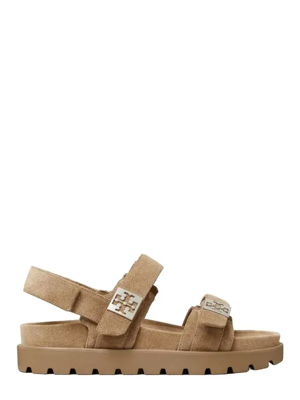 Tory Burch Mellow Suede Sandals With Metal Hardware - Grey