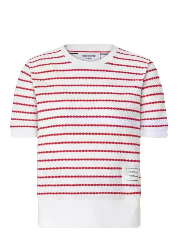 Thom Browne Striped Honeycomb-rib T-shirt - Red