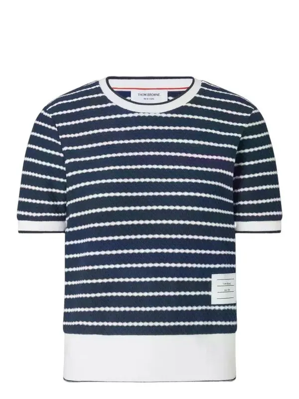 Thom Browne Striped Honeycomb-rib T-shirt - Blue