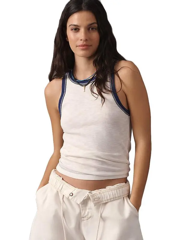 PILCRO Cotton Tank Top With Contrast Trim - Ivory