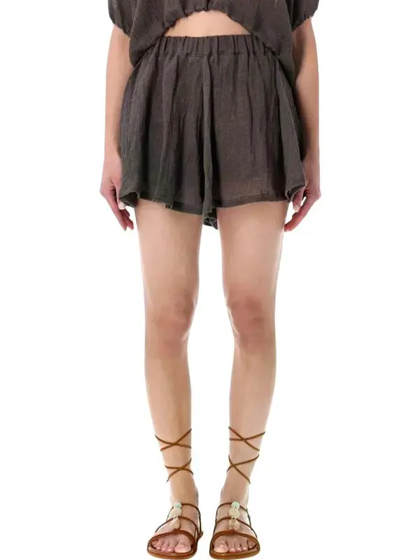 120% Lino Elasticated Waistband Shorts - Brown