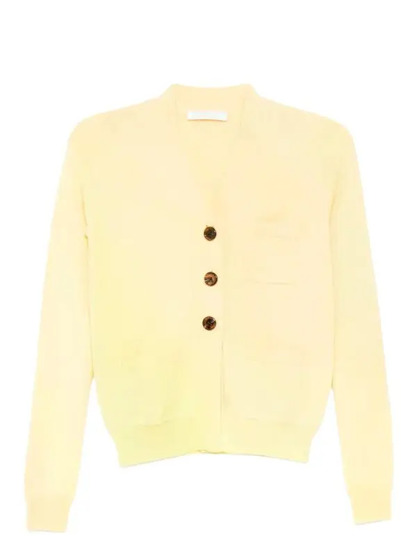 Chloé Light V-neck Patch Pocket Cardigan - Yellow