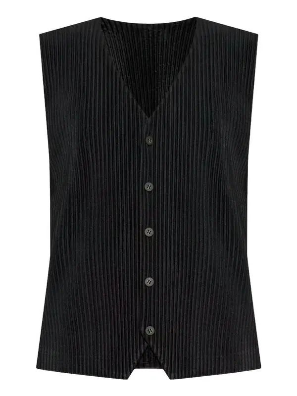 Issey Miyake Pleated V-neck Waistcoat - Black