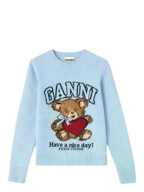 GANNI Graphic Wool Sweater - Blue