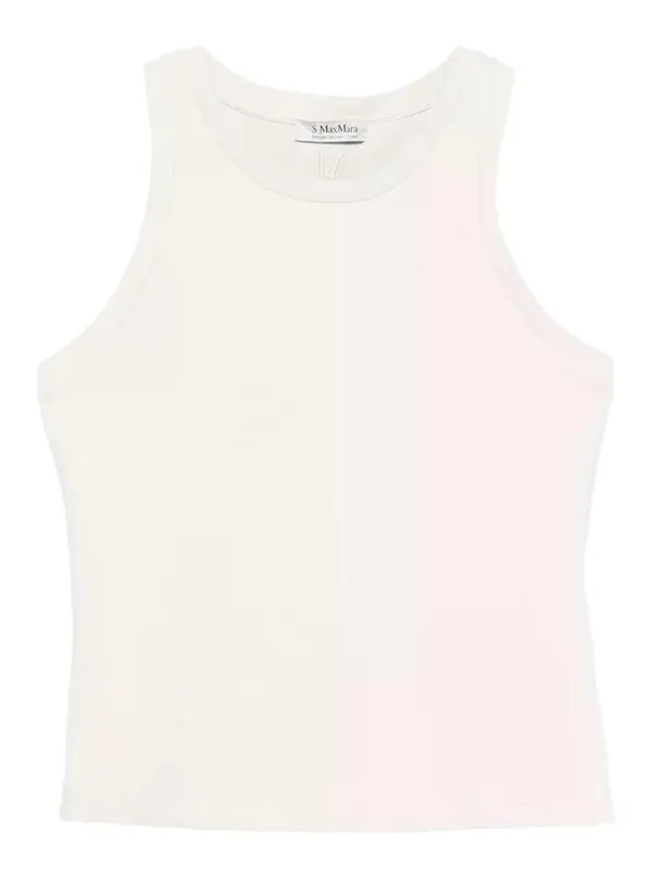 Max Mara Sleeveless Embroidered Logo Top - Neutrals