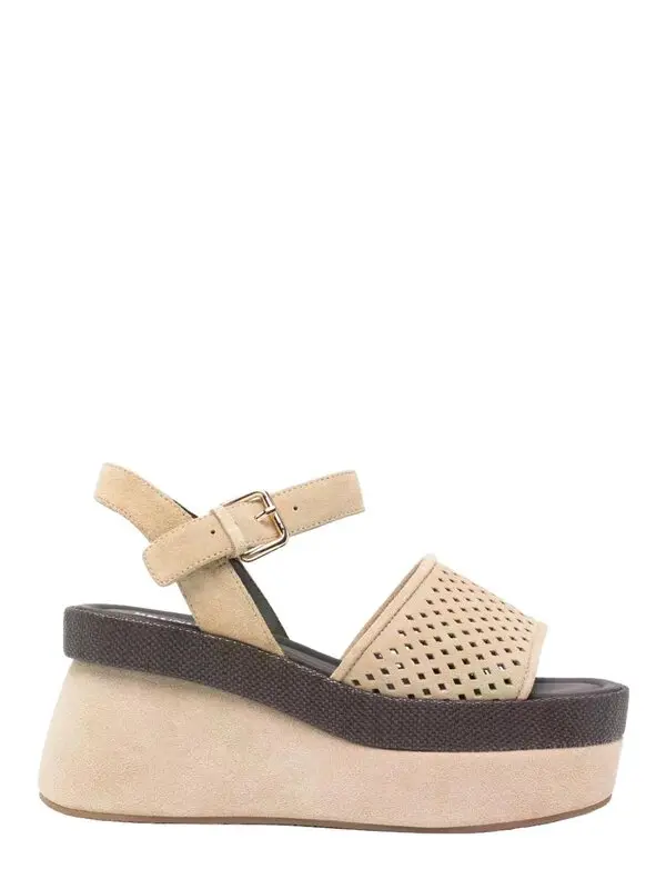 BRUNO PREMI Perforated Suede Sandals - Neutrals