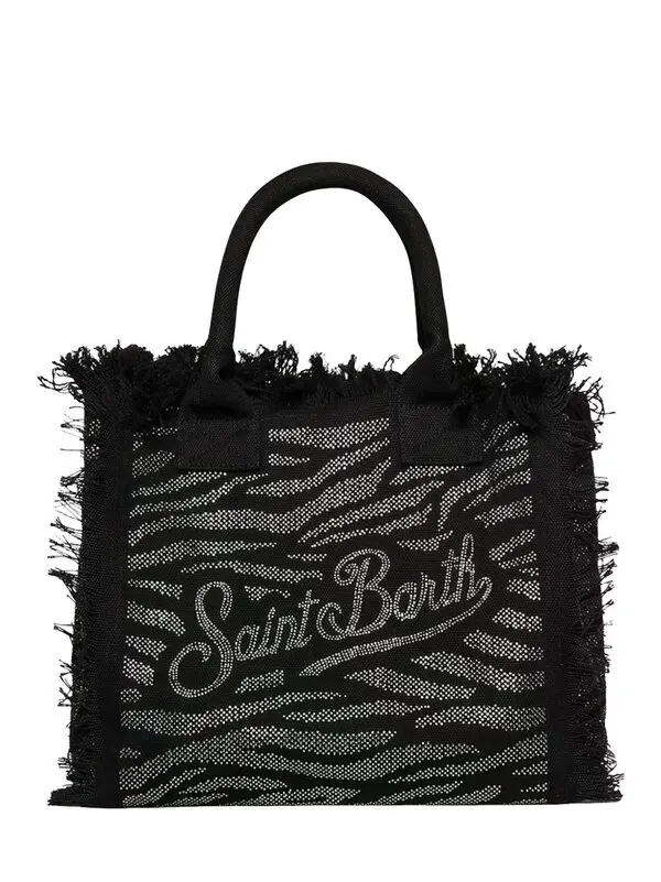 MC2 SAINT BARTH Zebra Print Embellished Tote Bag - Black