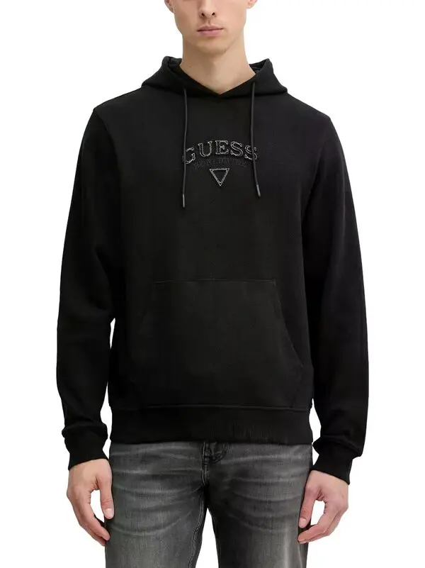 Guess Logo Embroidered Hoodie - Black