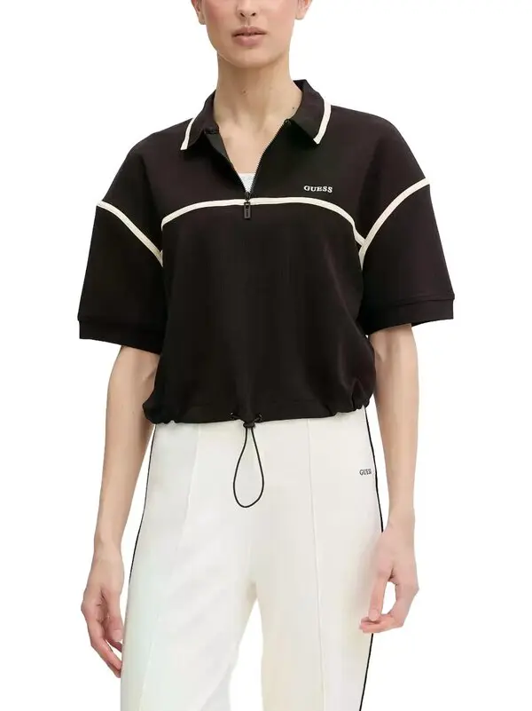 Guess Piped Trim Drawstring Hem Polo Shirt - Brown