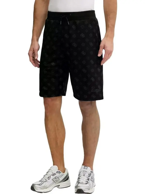 Guess Monogram Print Drawstring Shorts - Black