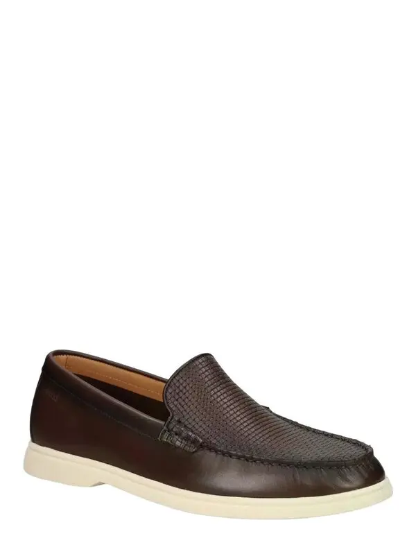 BOSS Woven-panel Leather Loafers - Brown