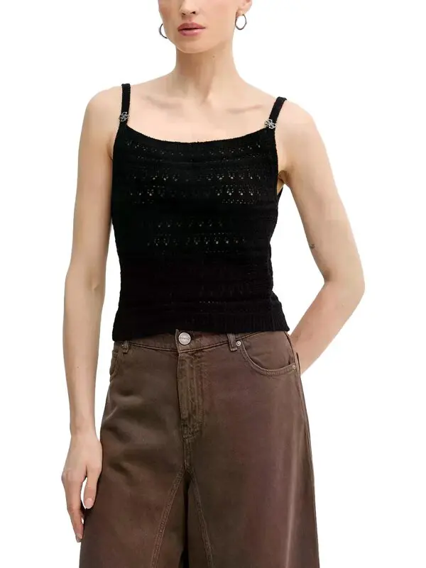 Guess 4g-plaque Pointelle Knit Tank Top - Black