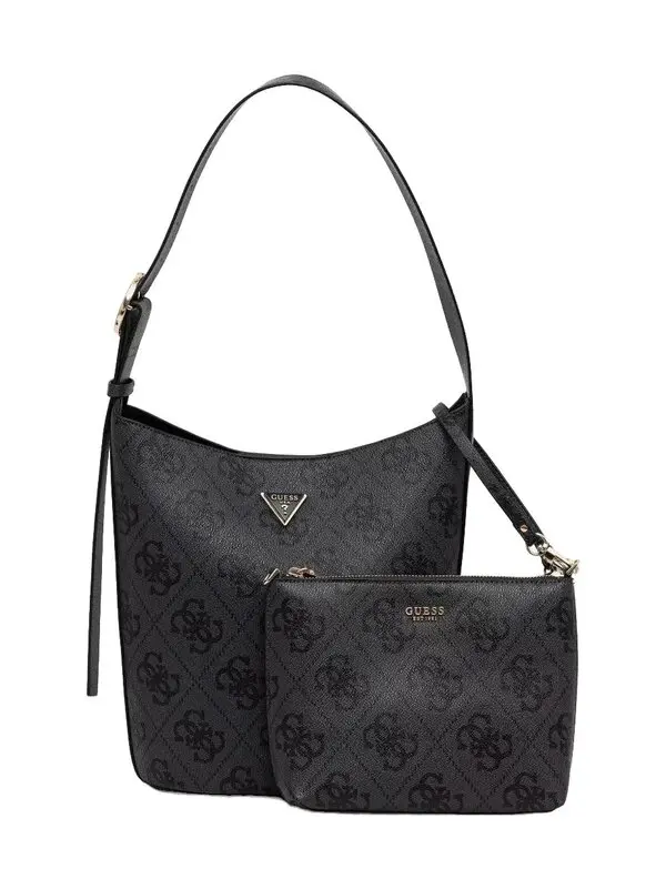 Guess Monogram Print Logo Plaque Tote Bag - Black