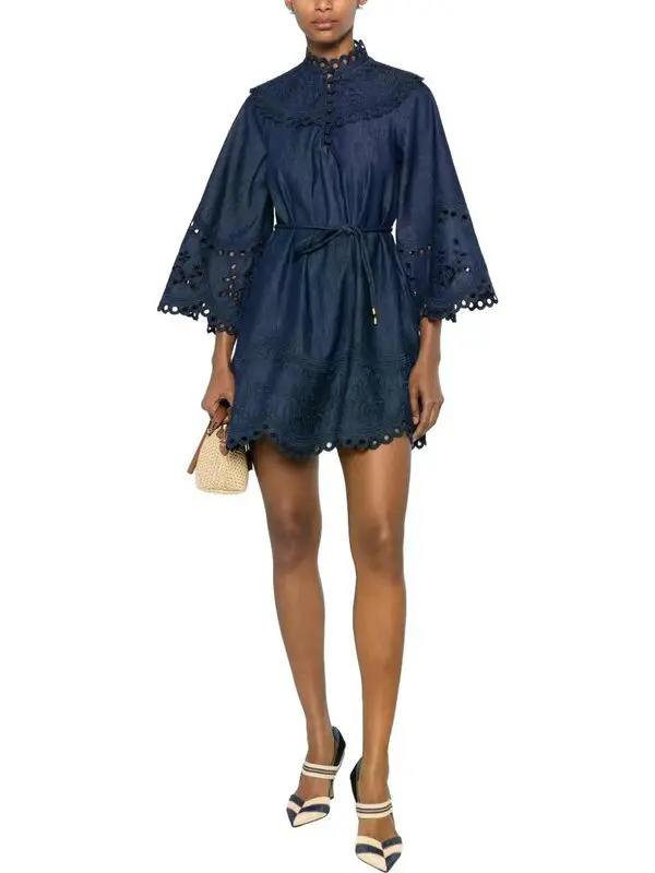 Zimmermann Broderie Anglaise Belted Dress - Blue