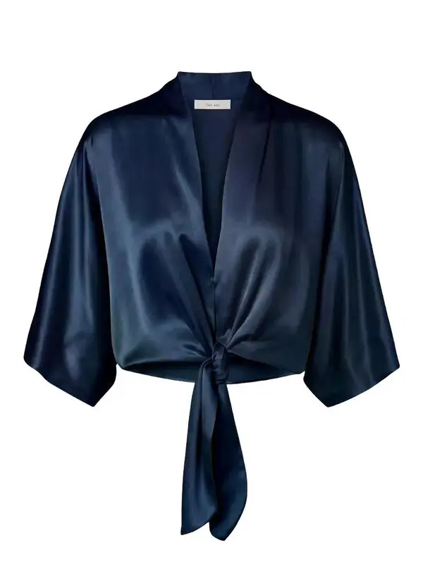THE SEI Dolman Tie-front Silk Blouse - Blue