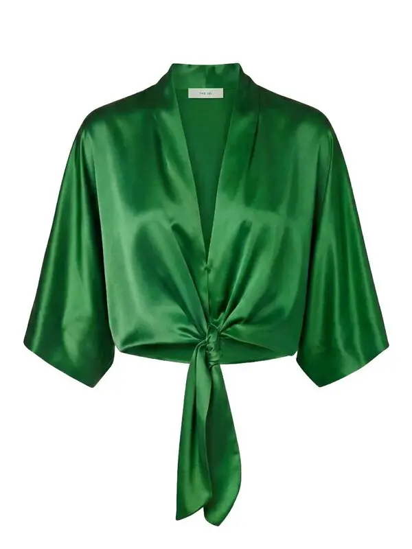 THE SEI Dolman Tie-front Silk Blouse - Green