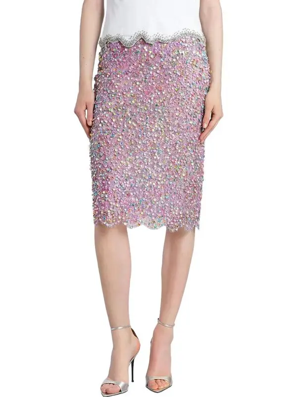 Costarellos Naia Sequin-embellished Lace Midi Skirt - Pink