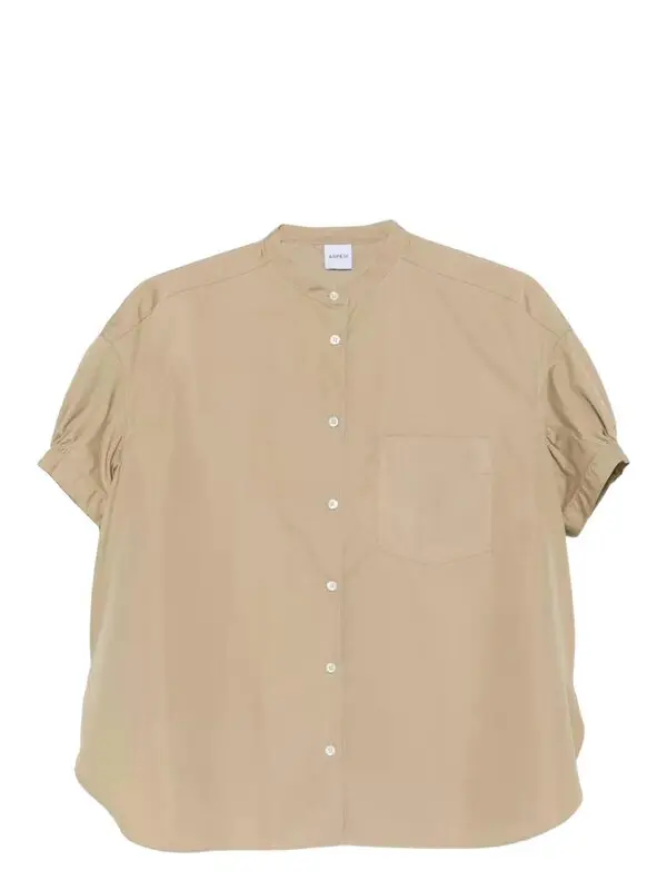 Aspesi Band Collar Short Sleeve Shirt - Neutrals